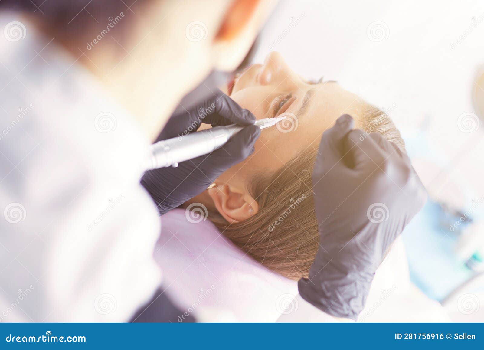 Microblading Eyebrows Work Flow in a Beauty Salon. Stock Photo - Image ...