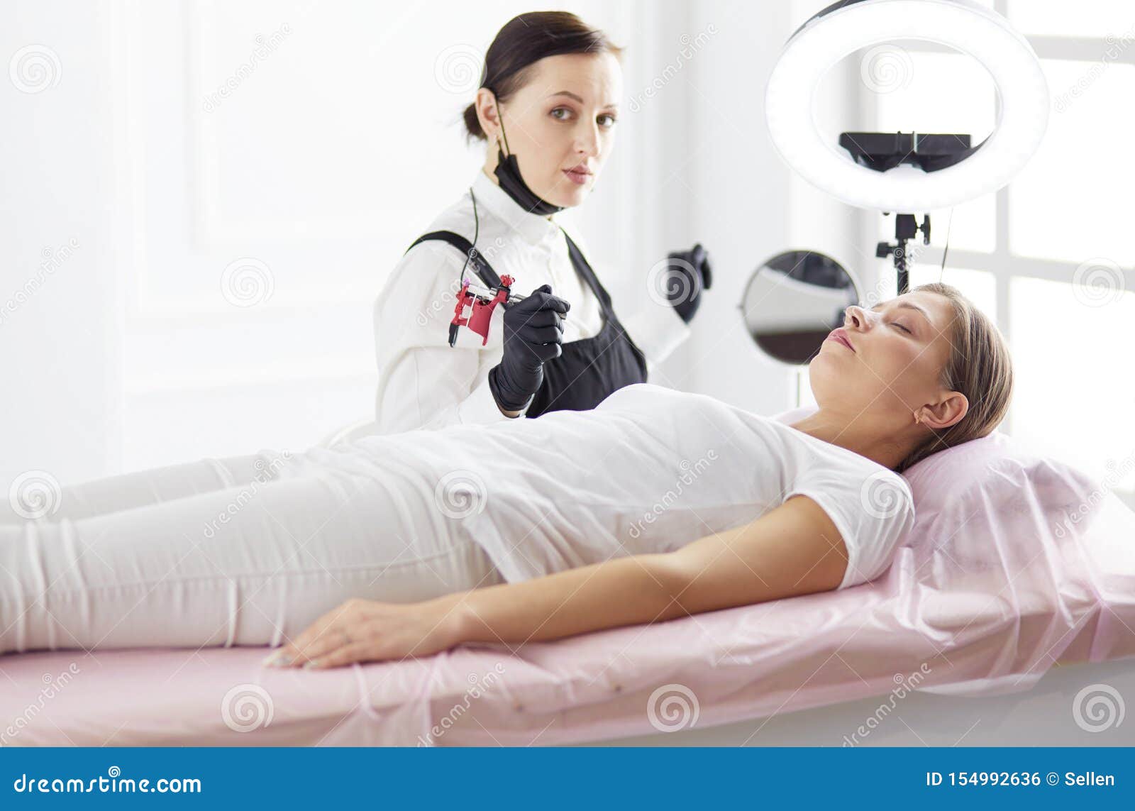 Microblading Eyebrows Work Flow in a Beauty Salon. Stock Photo - Image ...