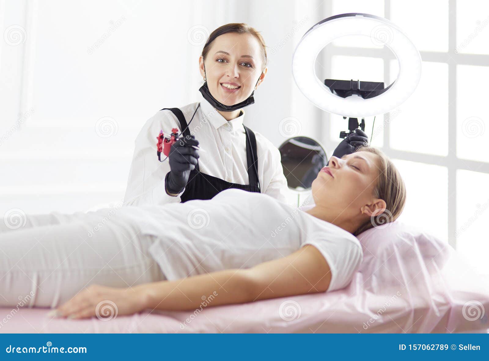 Microblading Eyebrows Work Flow in a Beauty Salon. Stock Image - Image ...