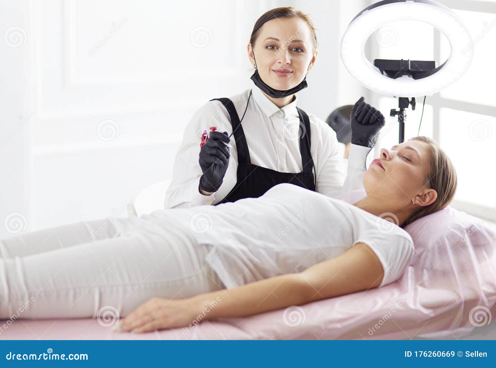 Microblading Eyebrows Work Flow in a Beauty Salon. Stock Image - Image ...