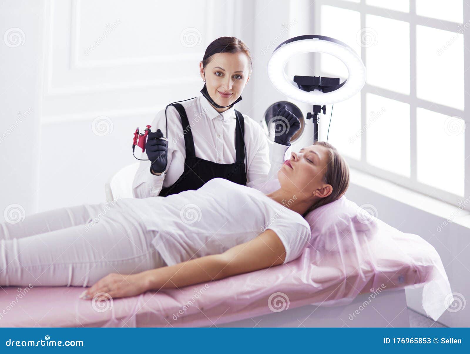 Microblading Eyebrows Work Flow in a Beauty Salon. Stock Image - Image ...