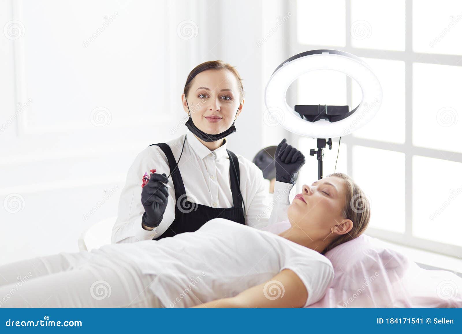 Microblading Eyebrows Work Flow in a Beauty Salon. Stock Image - Image ...