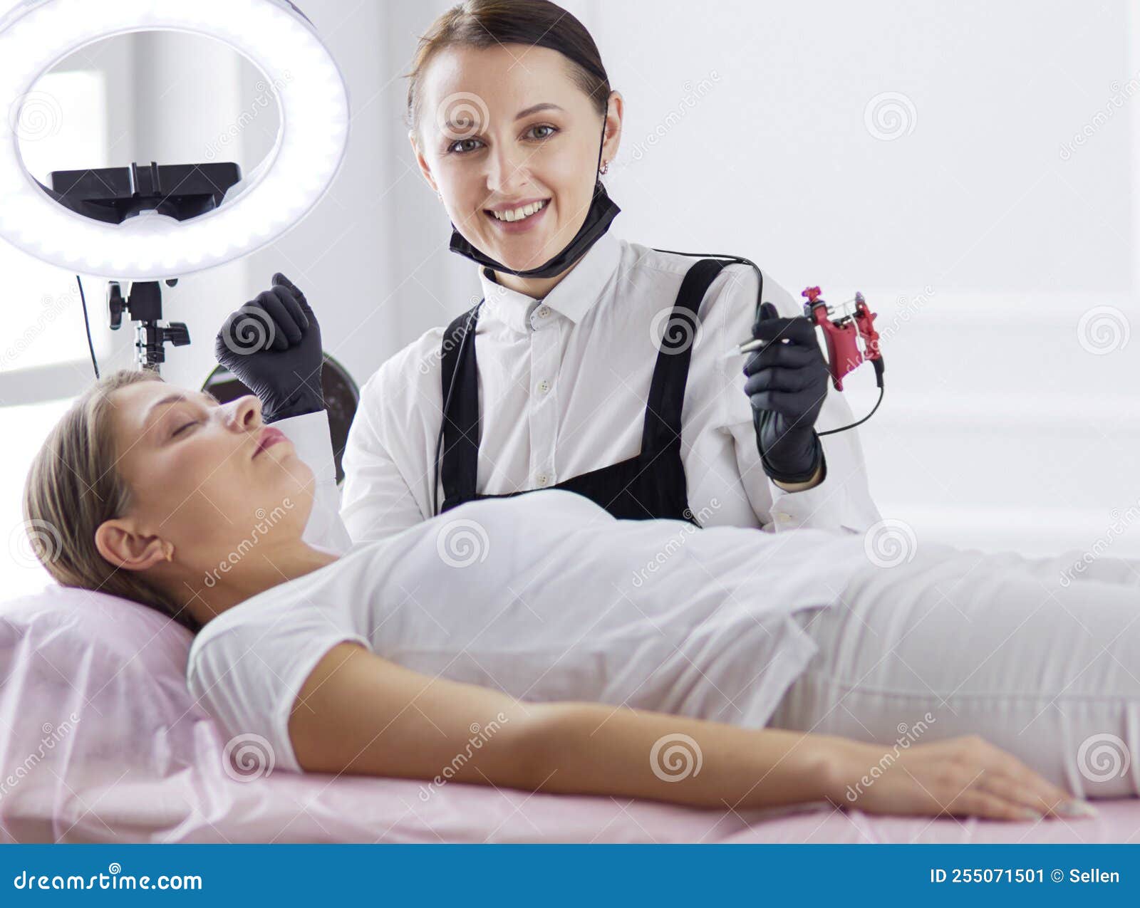 Microblading Eyebrows Work Flow in a Beauty Salon. Stock Image - Image ...