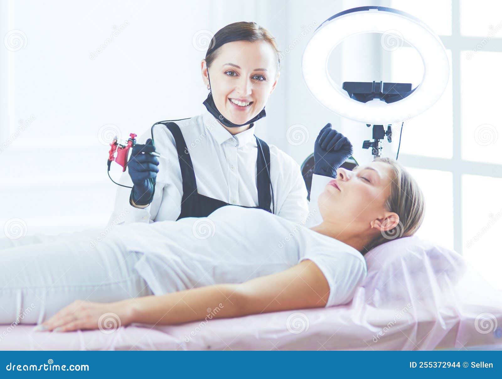 Microblading Eyebrows Work Flow in a Beauty Salon. Stock Photo - Image ...