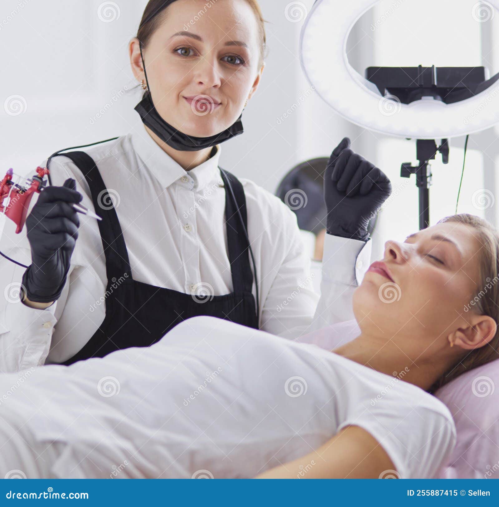 Microblading Eyebrows Work Flow in a Beauty Salon. Stock Image - Image ...