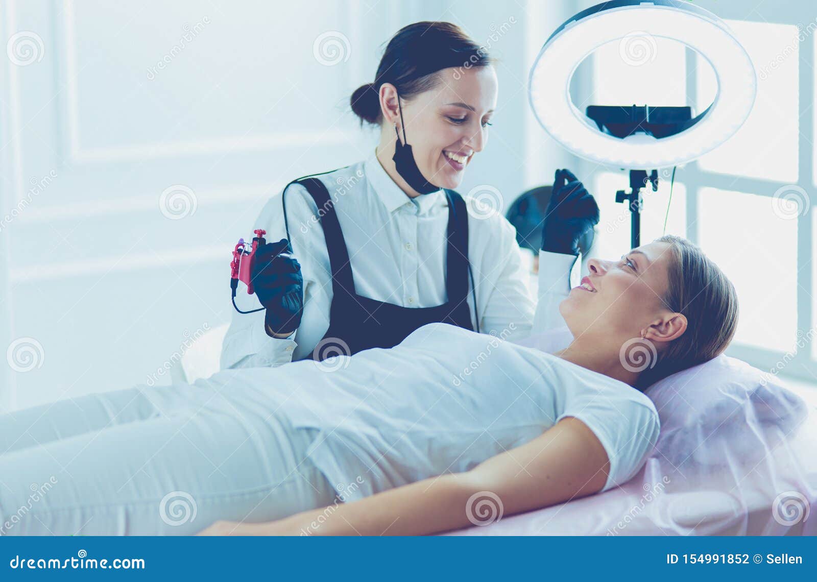 Microblading Eyebrows Work Flow in a Beauty Salon. Stock Photo - Image ...