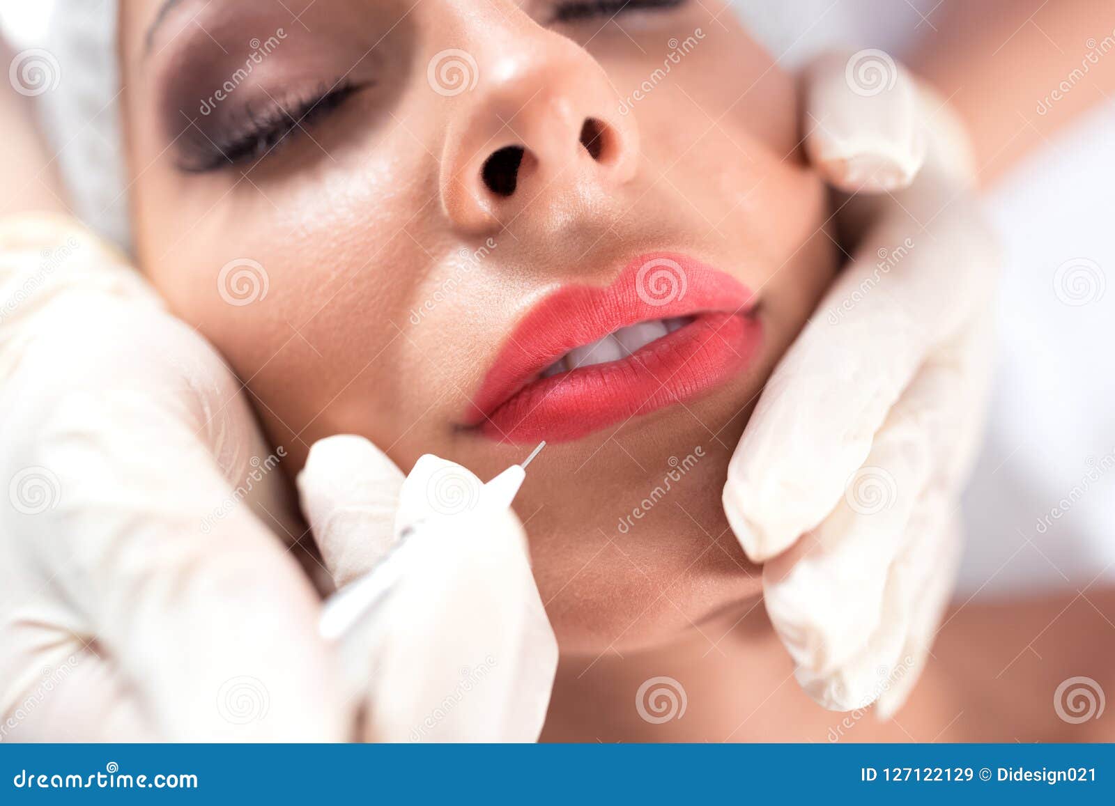 Microblading Technique Applied on Kissable Lips Stock Image - Image of ...