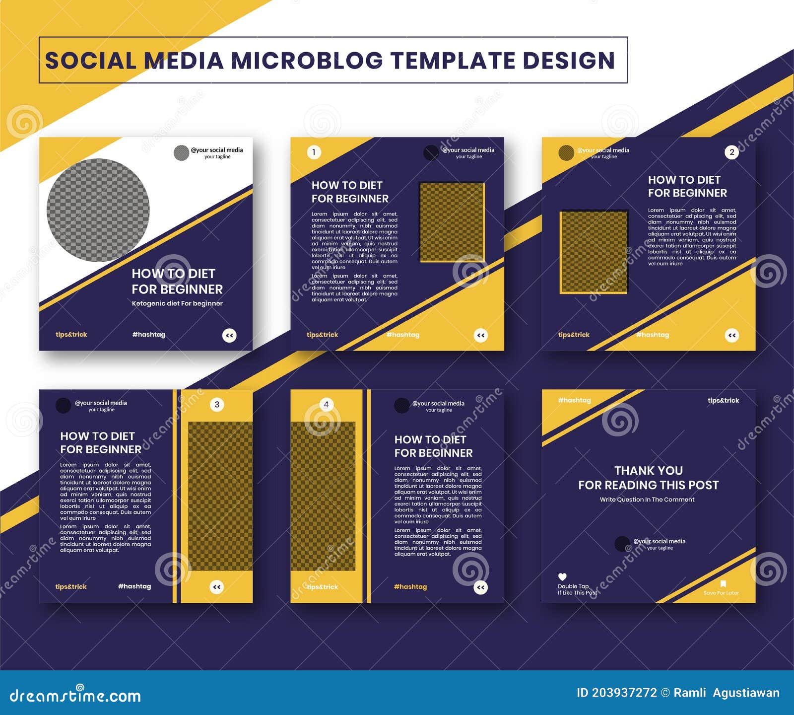 Microblog Carousel Design Template for Social Media Post Stock Vector ...