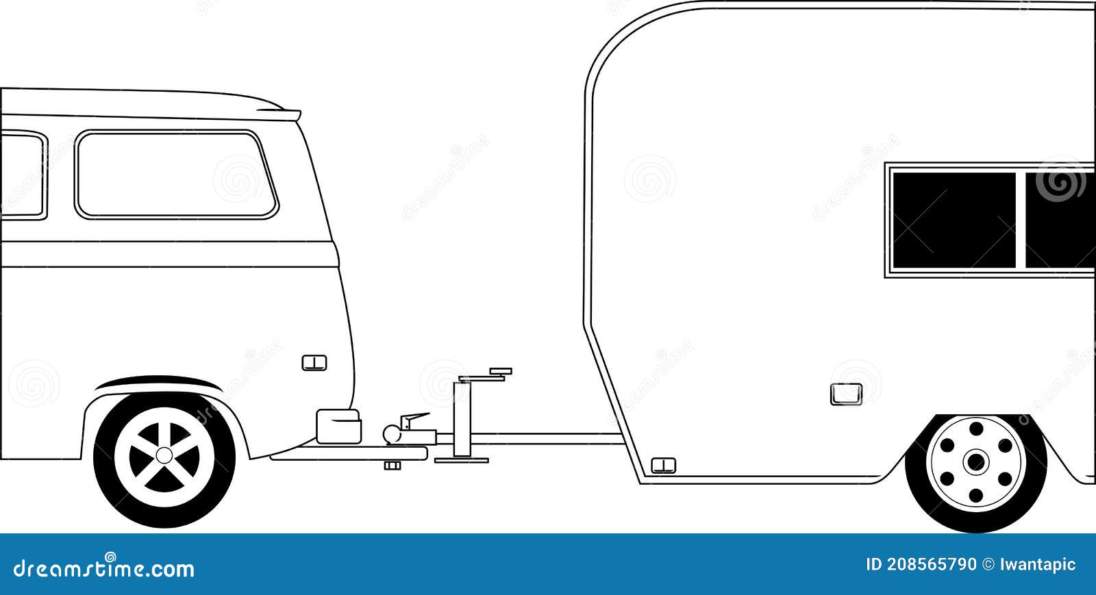 Microbus And Camper Trailer Line Drawing Vector Illustration ...