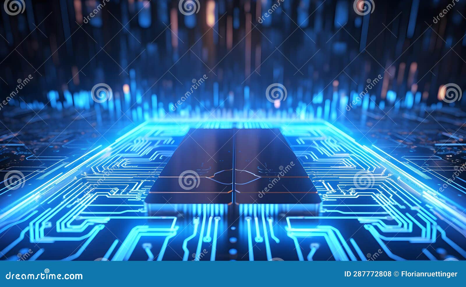 Microchip Glowing in Blue Colors. Technological and Futuristic ...