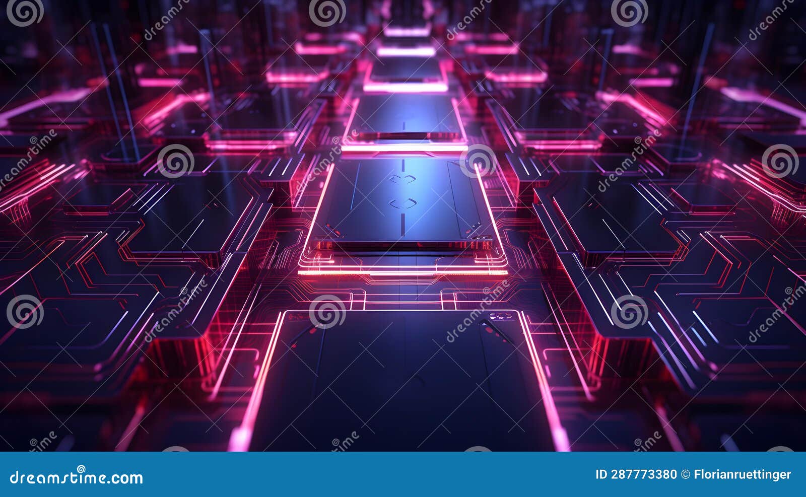 Microchip Glowing in Burgundy Colors. Technological and Futuristic ...