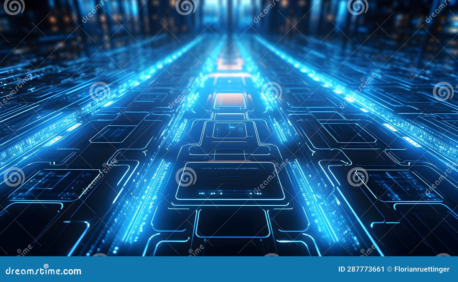 Microchip Glowing in Cyan Colors. Technological and Futuristic ...