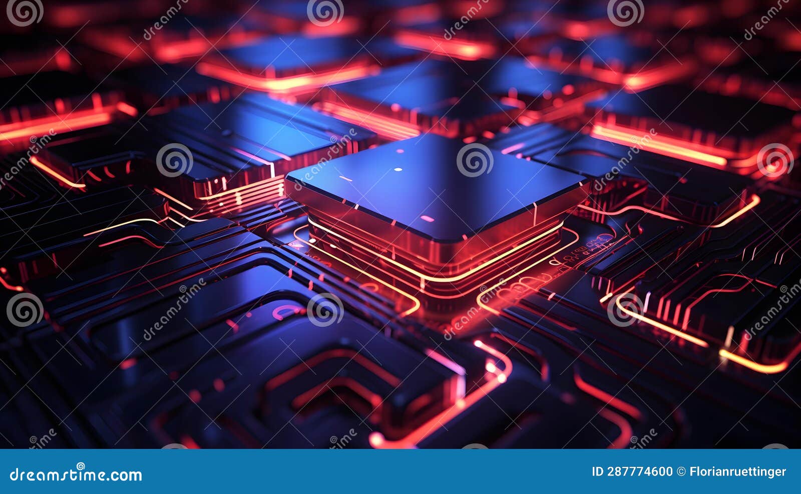 Microchip Glowing in Dark Red Colors. Technological and Futuristic ...