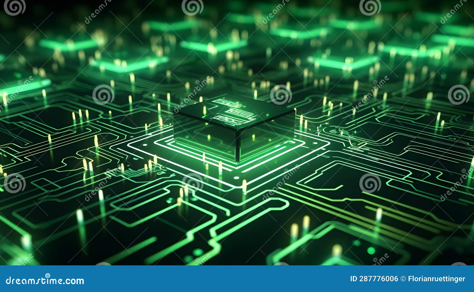 Microchip Glowing in Khaki Colors. Technological and Futuristic ...