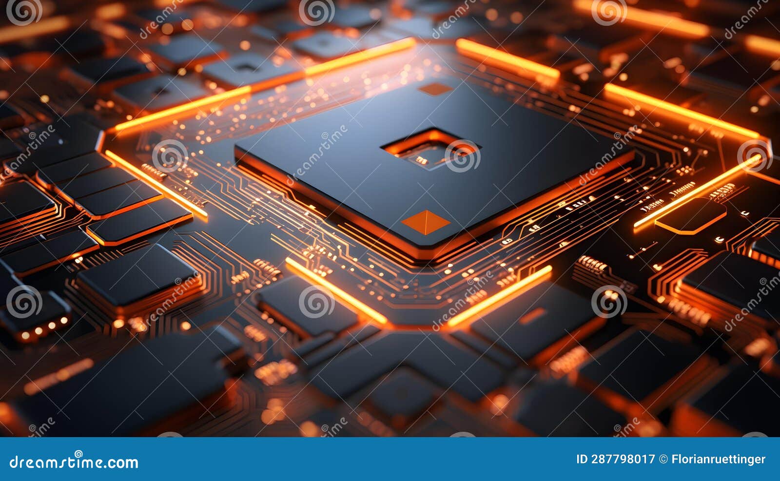 Microchip Glowing in Light Orange Colors. Technological and Futuristic ...