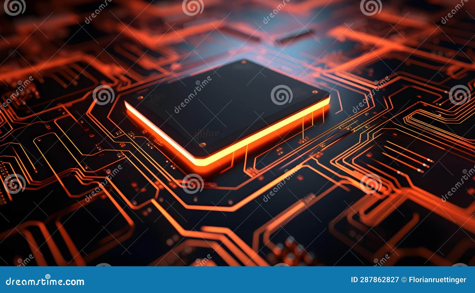 Microchip Glowing in Orange Colors. Technological and Futuristic ...