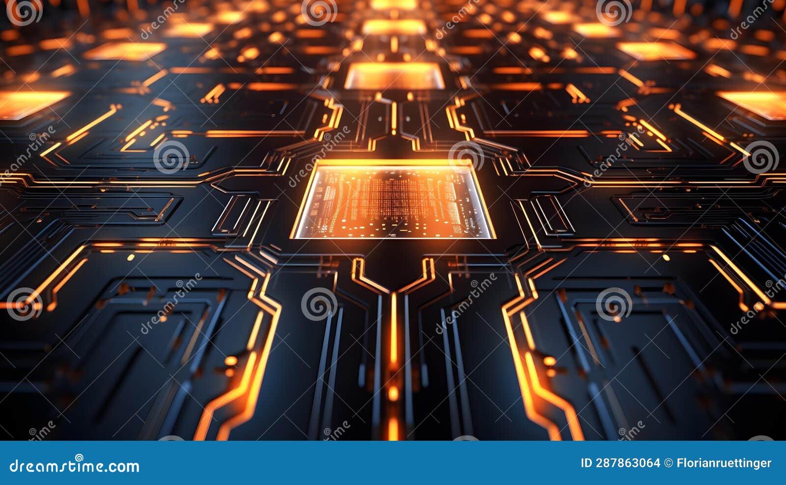 Microchip Glowing in Orange Colors. Technological and Futuristic ...