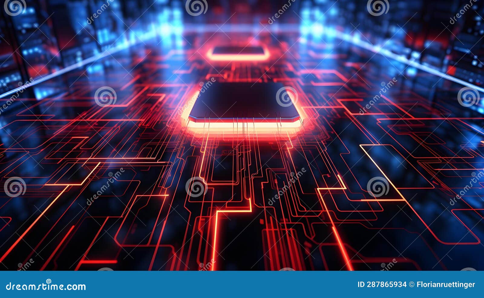Microchip Glowing in Red Colors. Technological and Futuristic ...