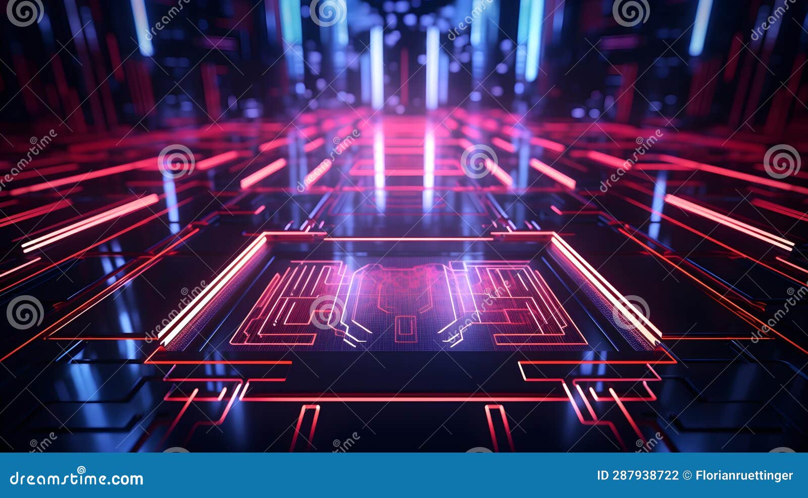 Microchip Glowing in Ruby Colors. Technological and Futuristic ...