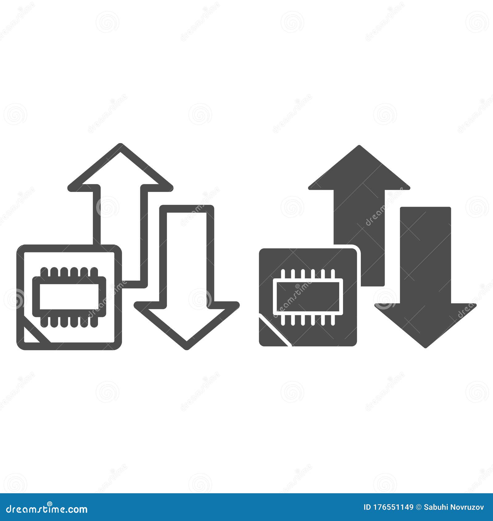 Microchip And Arrows Line And Solid Icon. Processor Bus Data Peak ...