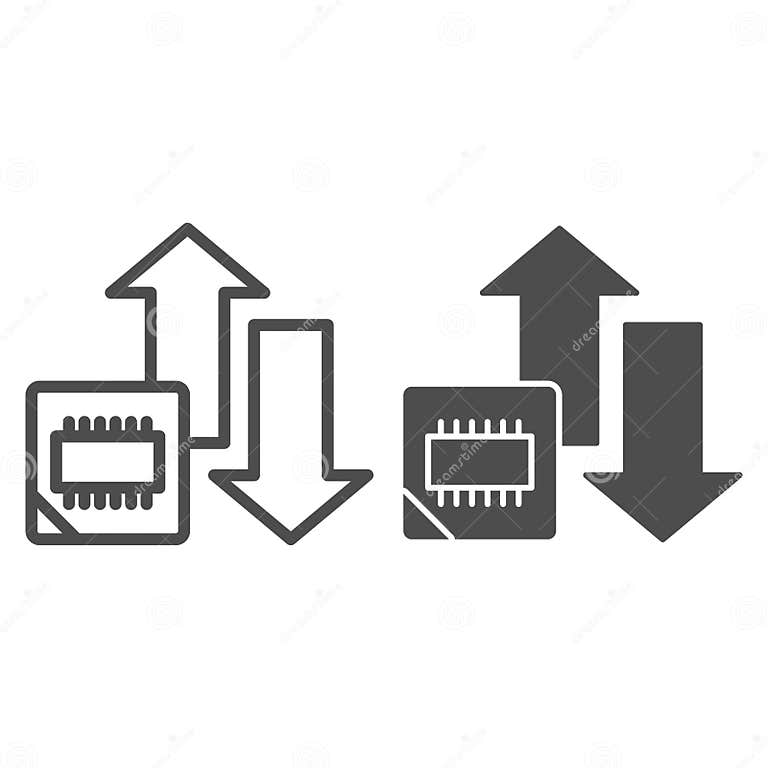 Microchip and Arrows Line and Solid Icon. Processor Bus Data Peak ...