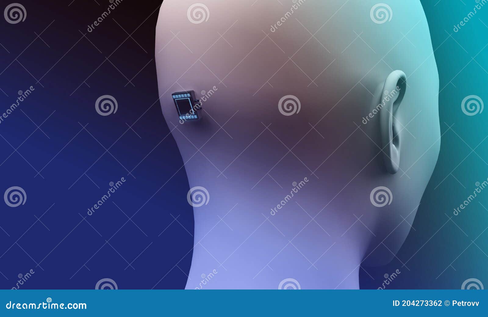 Microchip in the Back of the Head Stock Illustration - Illustration of ...