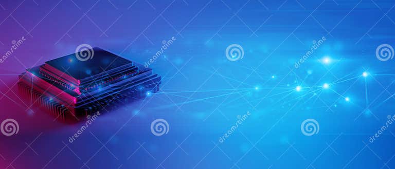 Microchip Brain Neural of AI Robot for High Technology Network, Quantum Computer Processing ...