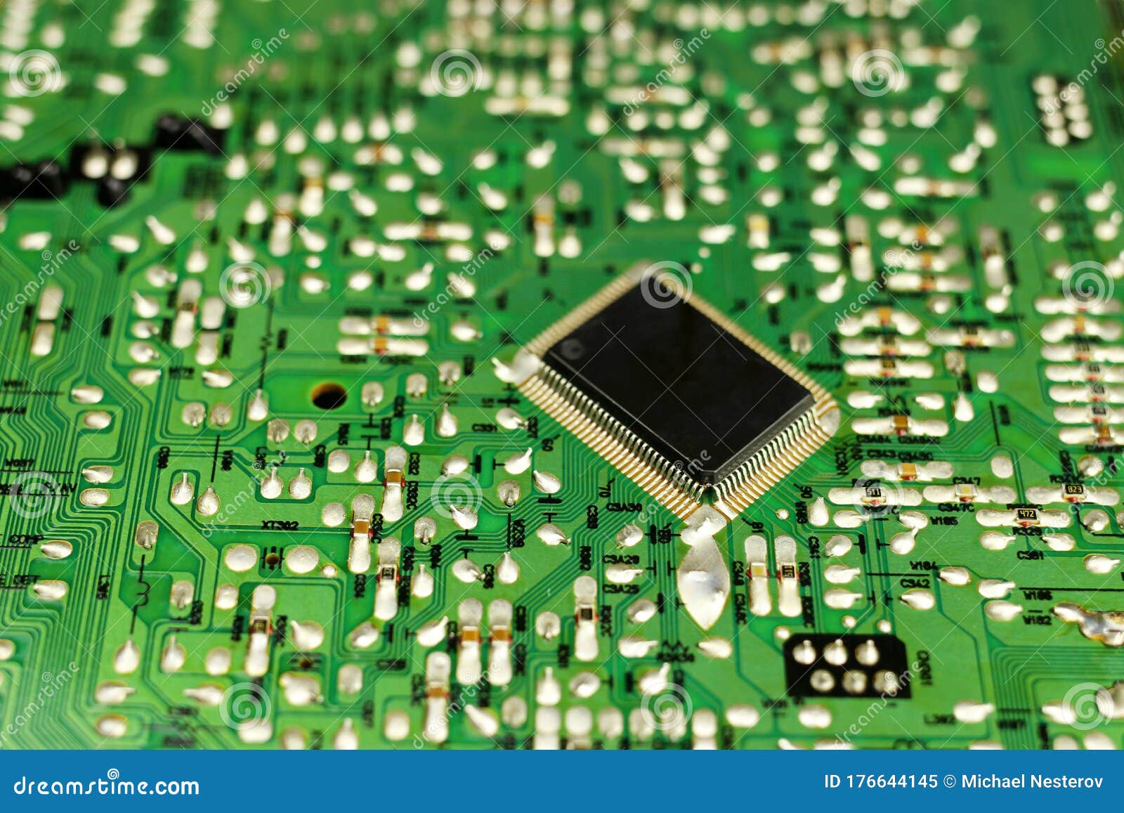 Microchip, a Chip on an Electrical Board Close-up Stock Image - Image ...