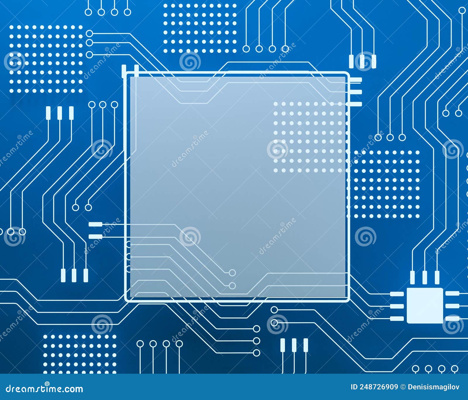 Microchip with Circuit, Blue Background. Copy Space Stock Illustration ...