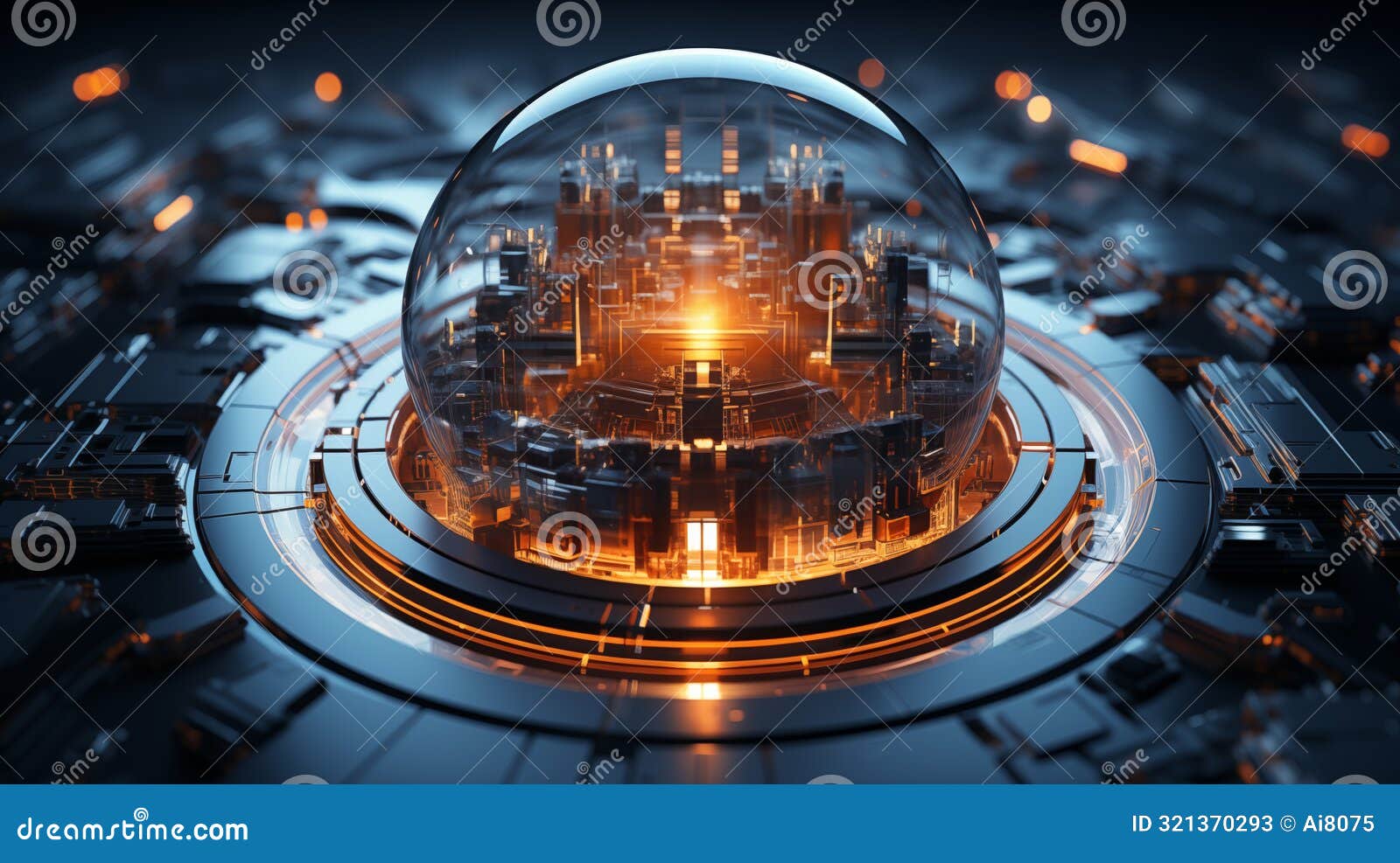 Microchip with Circuit in Sphere Shield Ai Generated Image Background ...