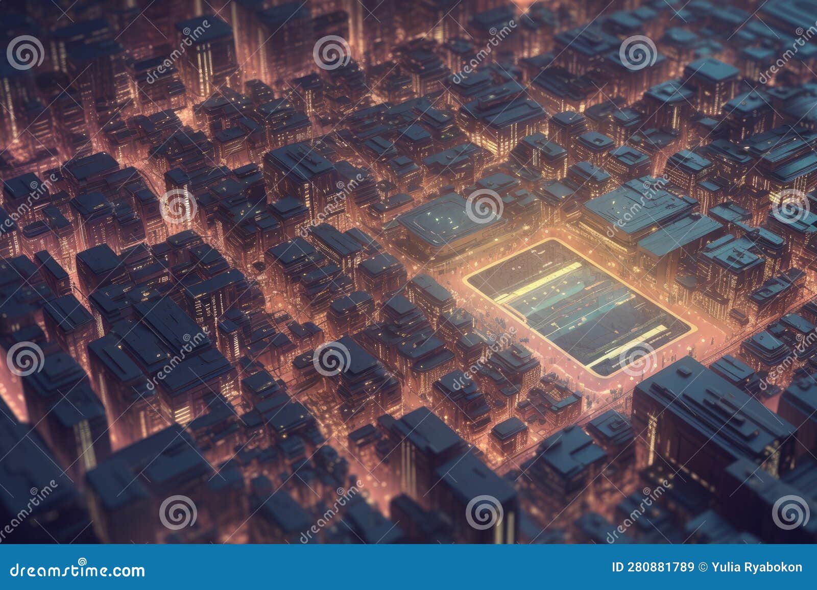 Microchip City Lights Town. Generate Ai Stock Illustration ...