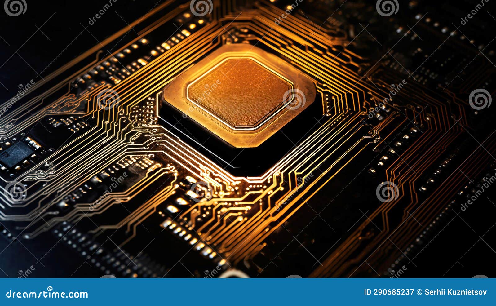 Microchip Close-up, Processor in Orange Light. Modern Technologies. AI ...