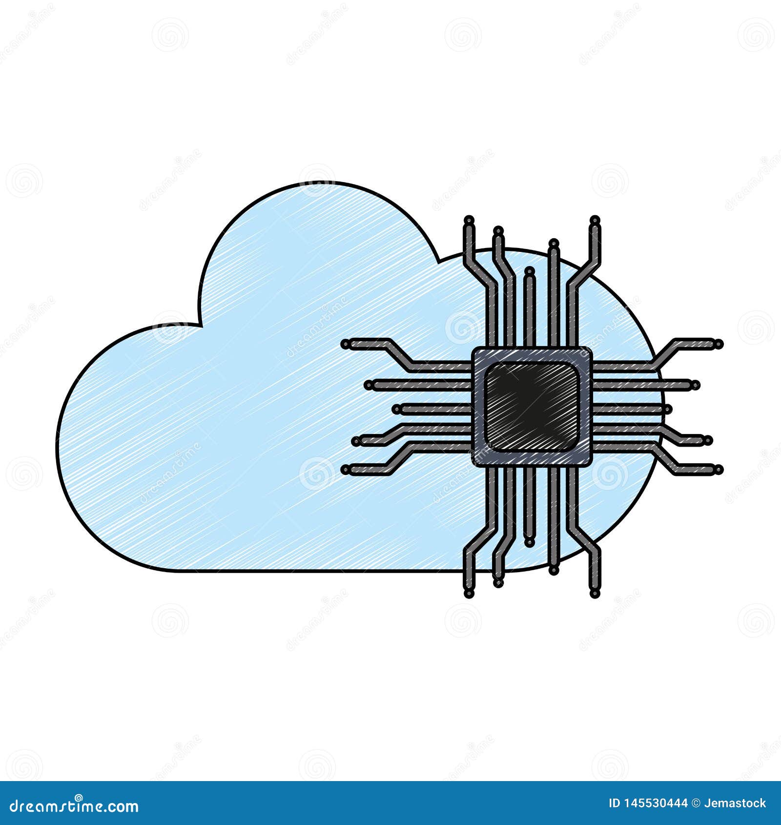 Microchip and Cloud Computing Scribble Stock Vector - Illustration of computer, draw: 145530444