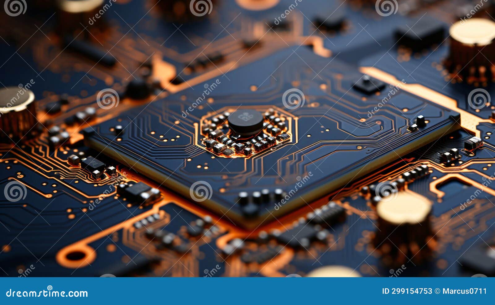 A Microchip on a Copmuter Board with Golden Wires Stock Illustration ...