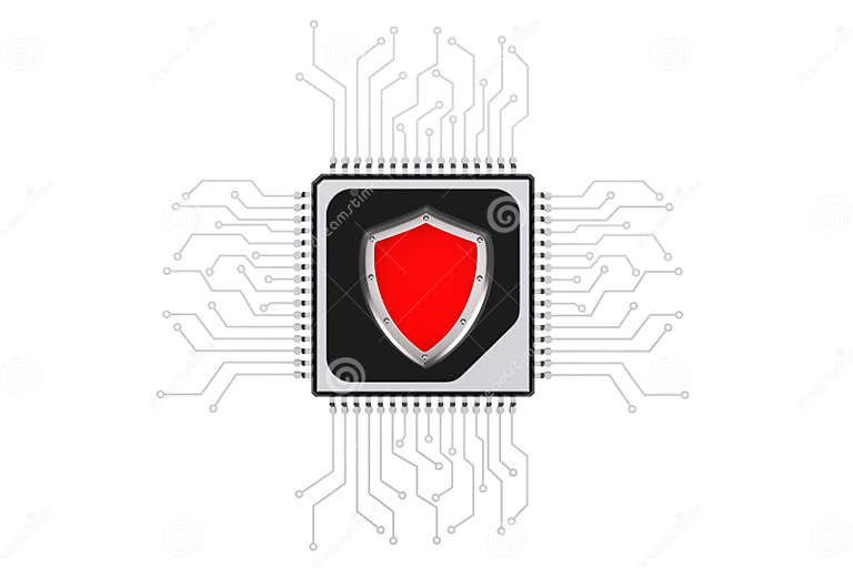 Microchip CPU Processor with Circuit and Red Protection Safety Shield ...