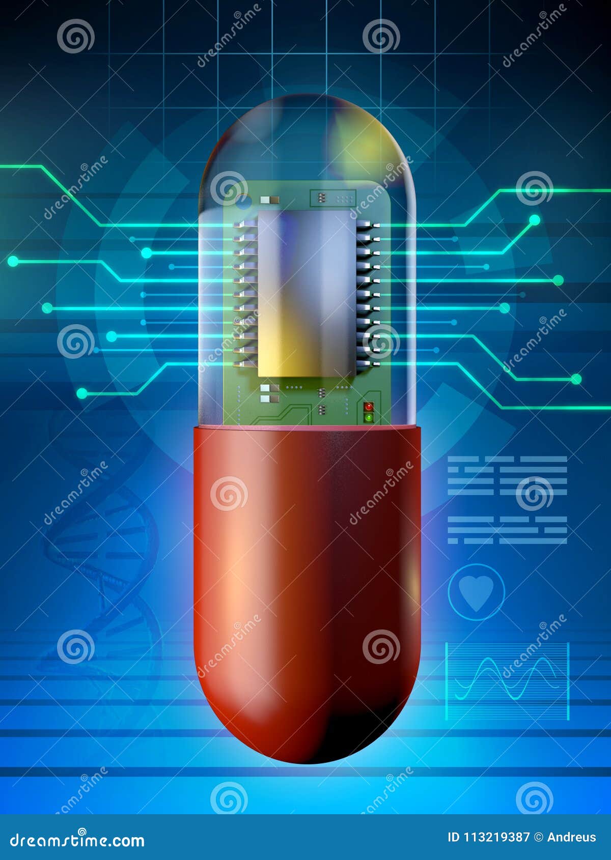 Microchip in an Edible Capsule Stock Illustration - Illustration of ...