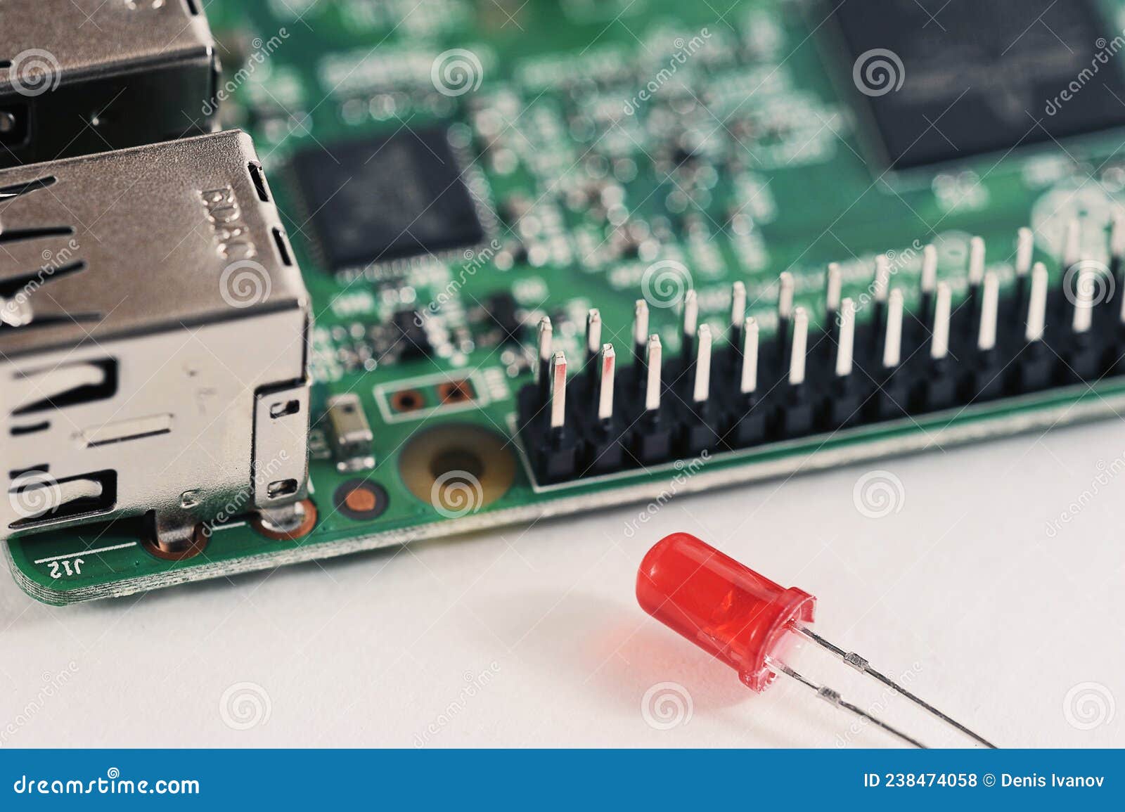Microchip - Electronic Board with Connectors and a Red LED Stock Photo ...