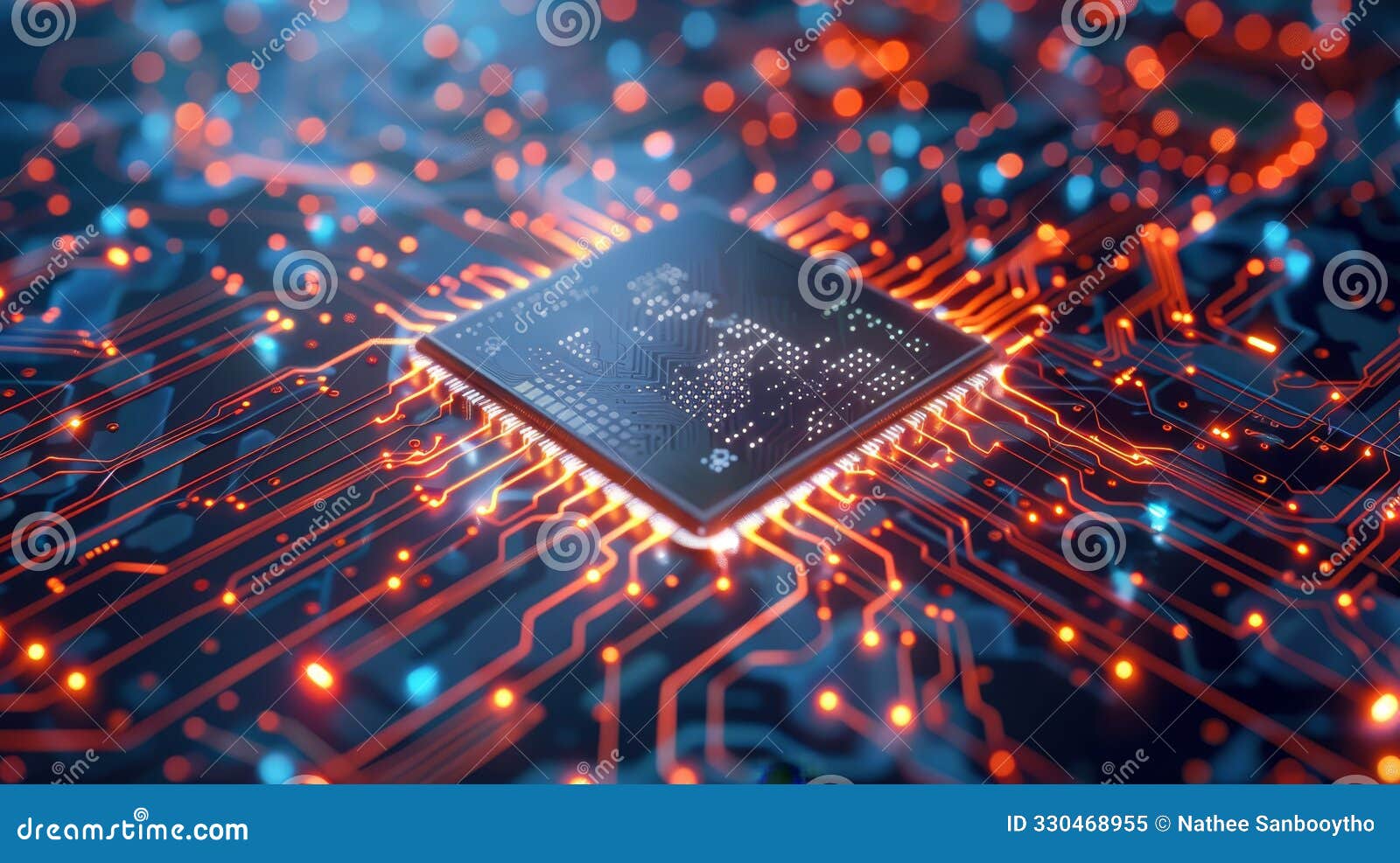 Microchip with Glowing Circuitry on a Motherboard Stock Illustration ... Microchip with Glowing Circuitry on a Motherboard Stock Illustration ...