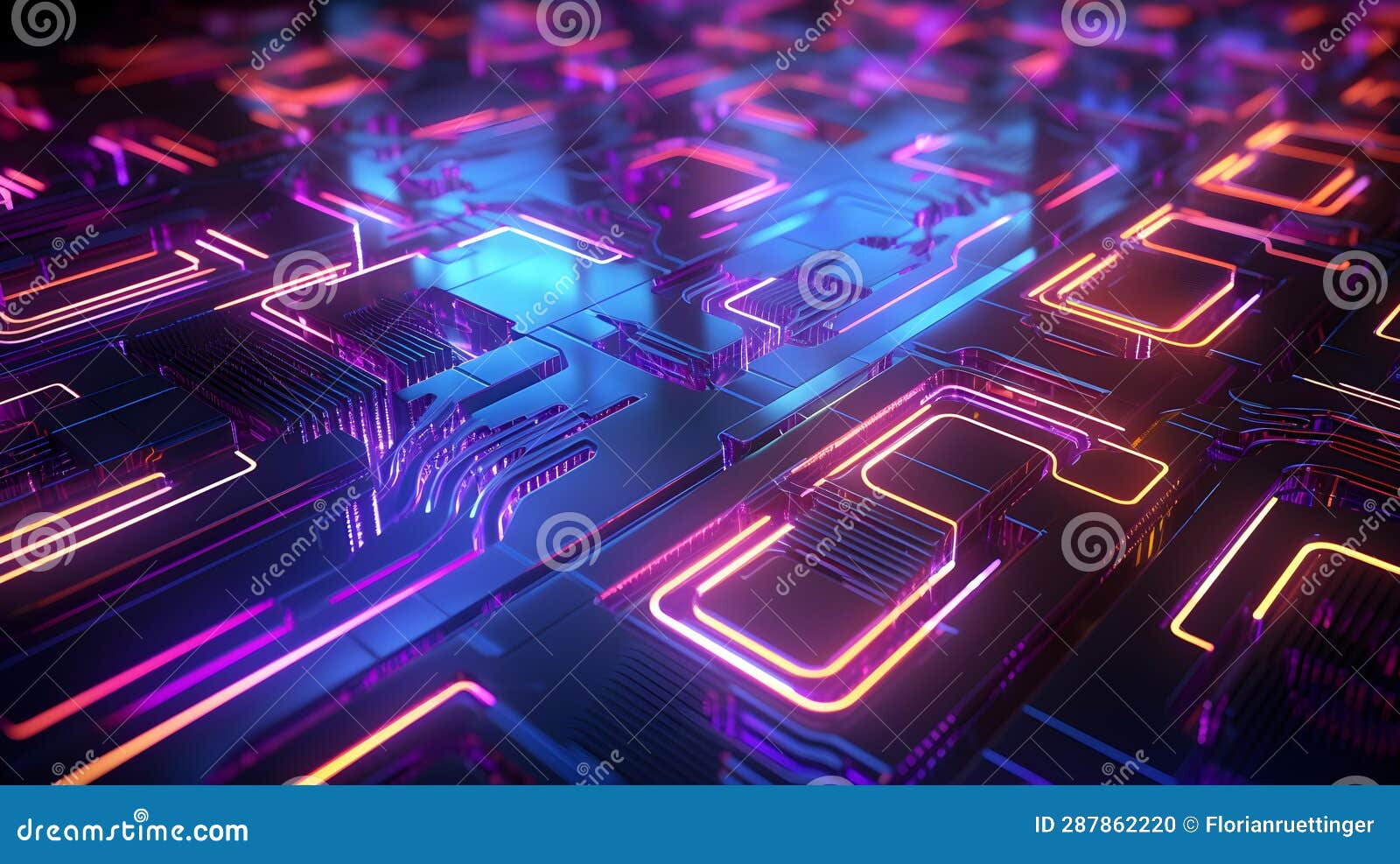 Microchip Glowing in Multicolor Colors. Technological and Futuristic ...