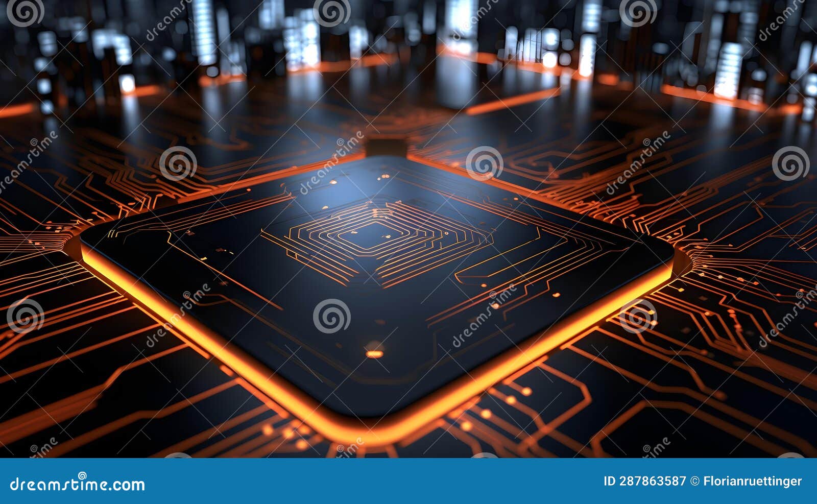 Microchip Glowing in Orange Colors. Technological and Futuristic ...