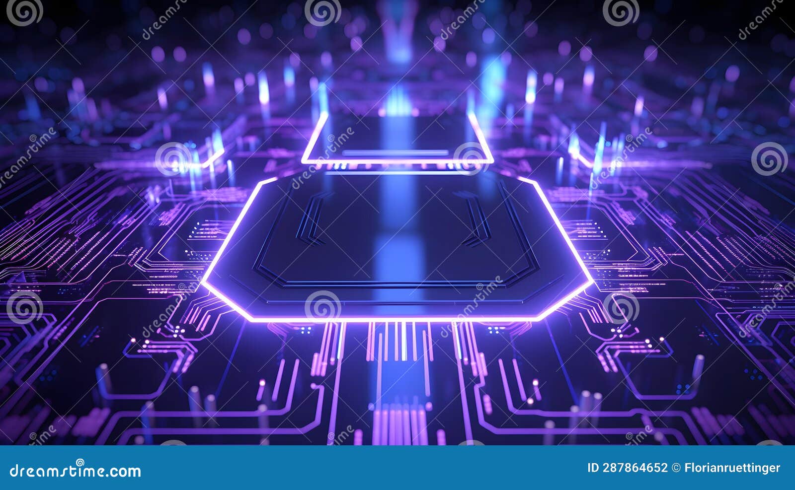 Microchip Glowing in Purple Colors. Technological and Futuristic ...