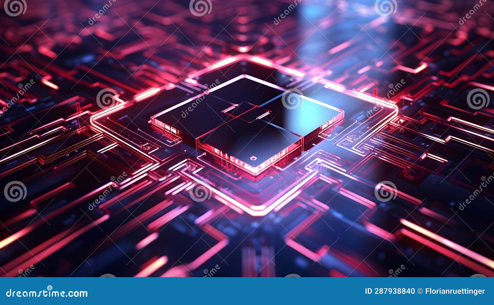 Microchip Glowing in Ruby Colors. Technological and Futuristic ...