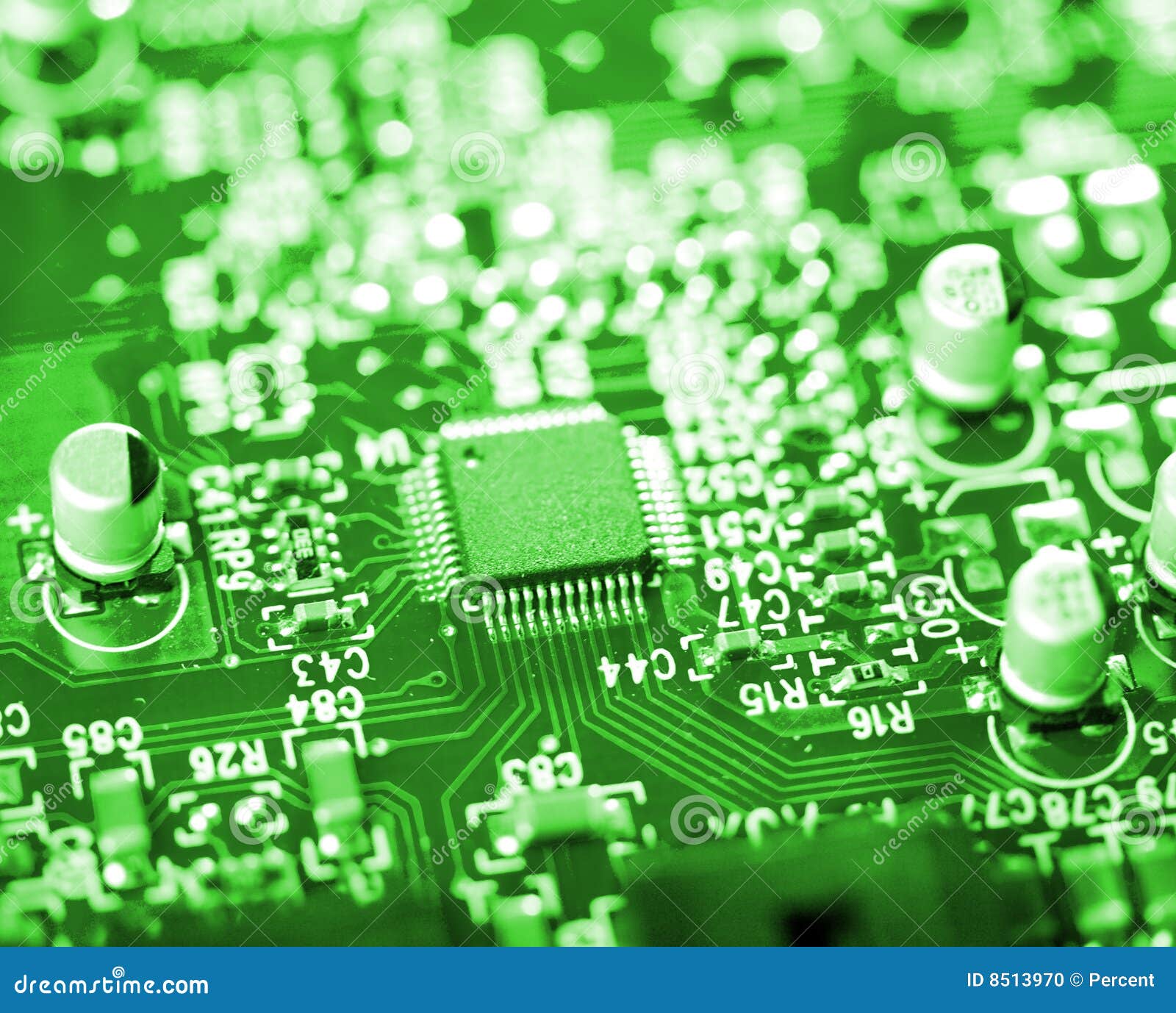 Microchip on Green Circuit Board Stock Photo - Image of miniaturization ...