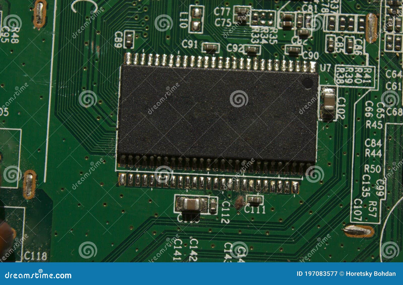 Microchip on Green Electronic Pcb Closeup Stock Image - Image of design ...