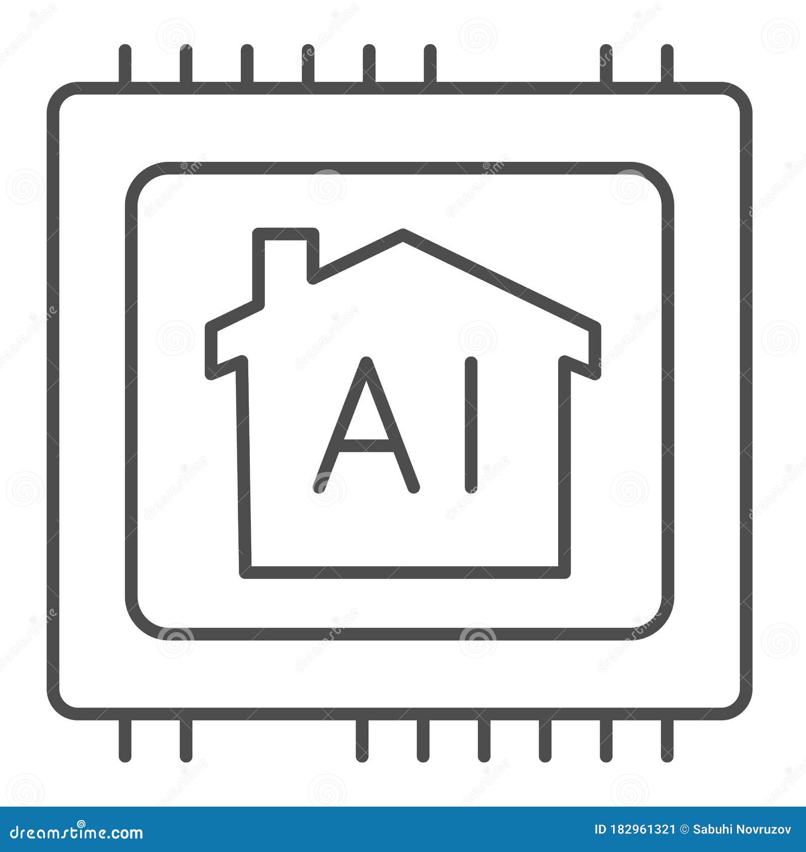 Microchip with House for Artificial Intelligence Thin Line Icon, Smart ...