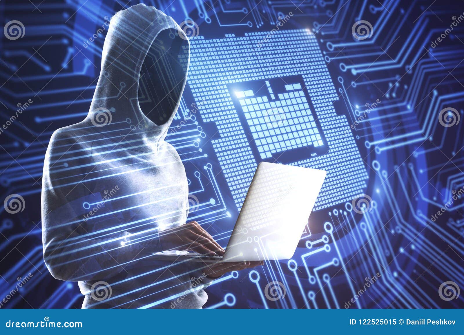 Microchip Illustration and Hacker with Laptop Stock Image - Image of ...