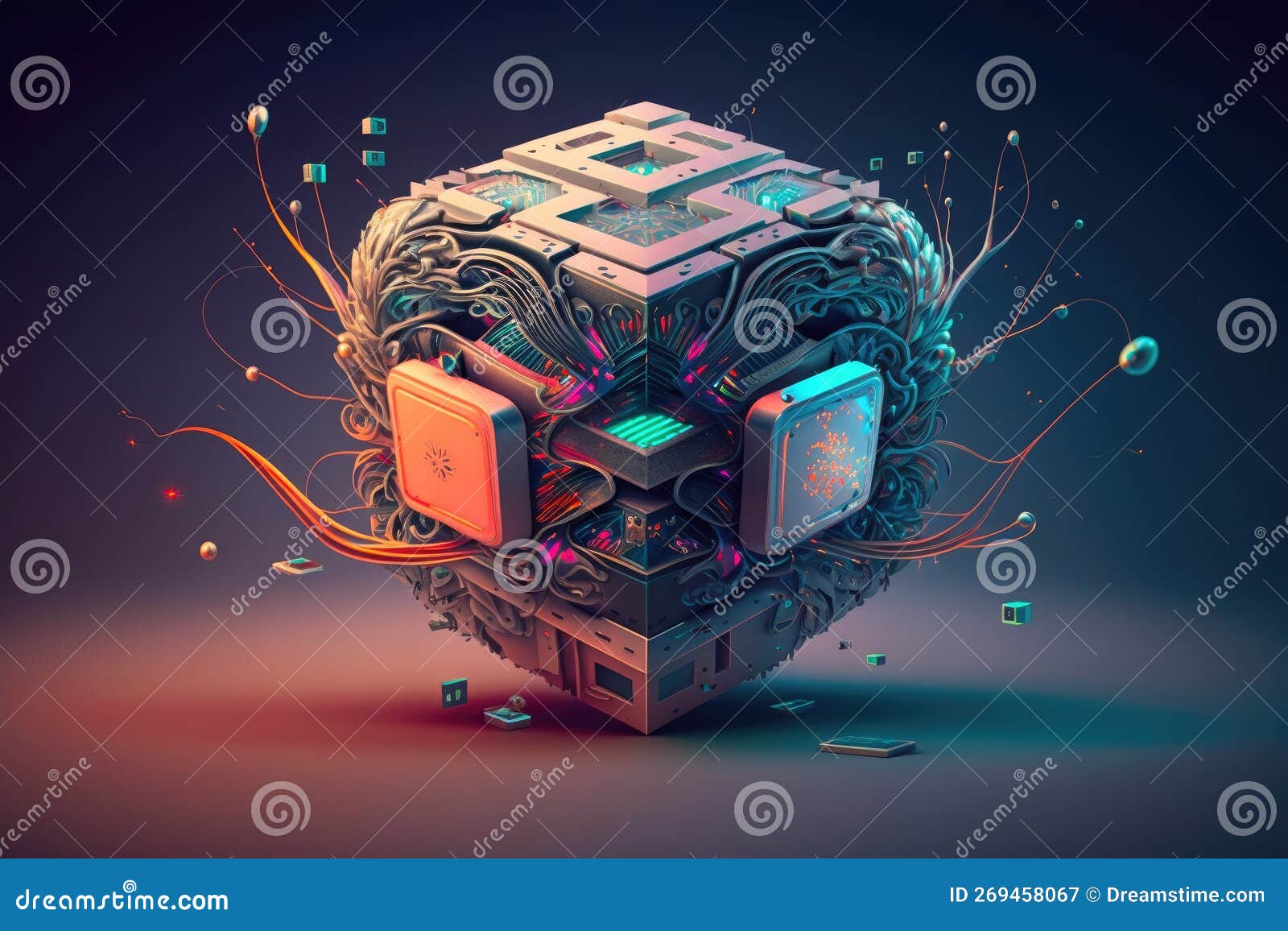 Microchip Inside Cloud of Dots and Lines in Shape of Cube, Modified ...