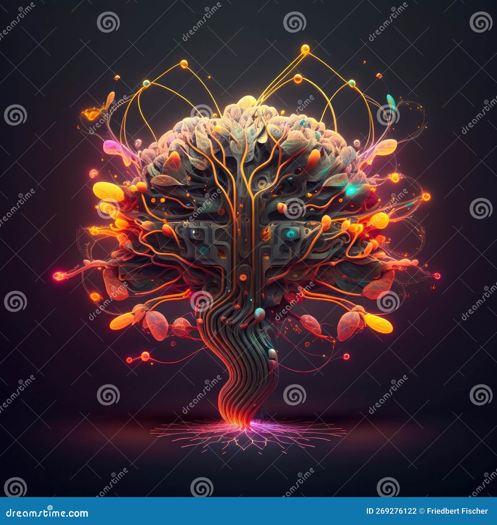 Microchip Inside Cloud of Dots and Lines in Shape of Biological Brain ...