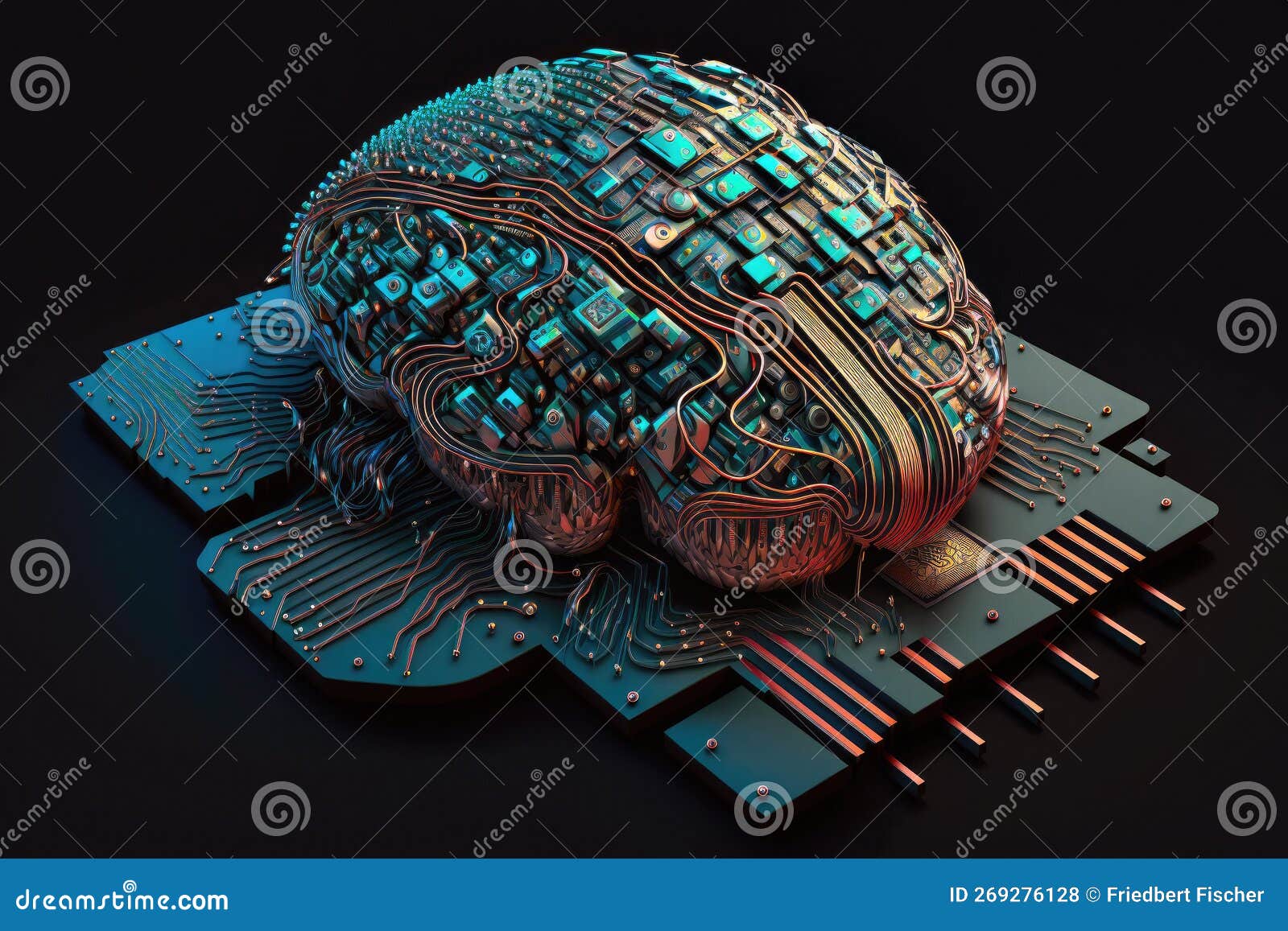 Microchip Inside Cloud of Dots and Lines in Shape of Biological Brain ...