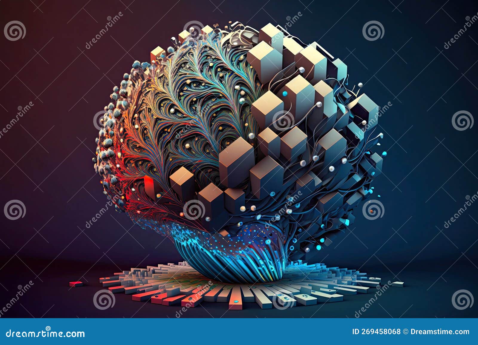 Microchip Inside Cloud Of Dots And Lines In Shape Of Biological Brain ...